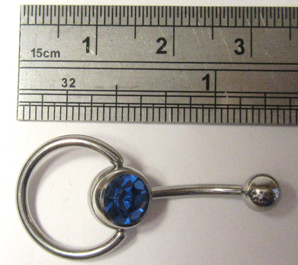 Surgical Steel Dark Blue Hoop Dangle Crystal VCH Clitoral Cit Hood Rin ...