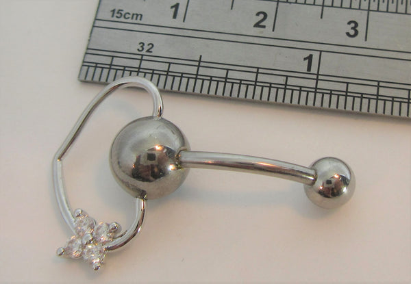 Aqua Crystal Pressure Ball Heart Flower Hoop VCH Clit Clitoral Hood Ri ...