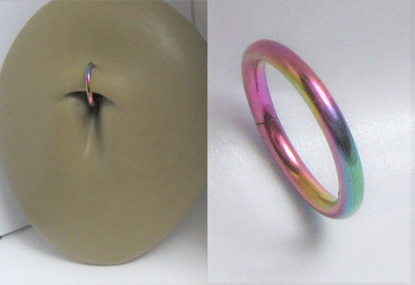 Oil Slick Titanium Plated Seamless Segment Hoop Belly Navel Ring 16 ga ...